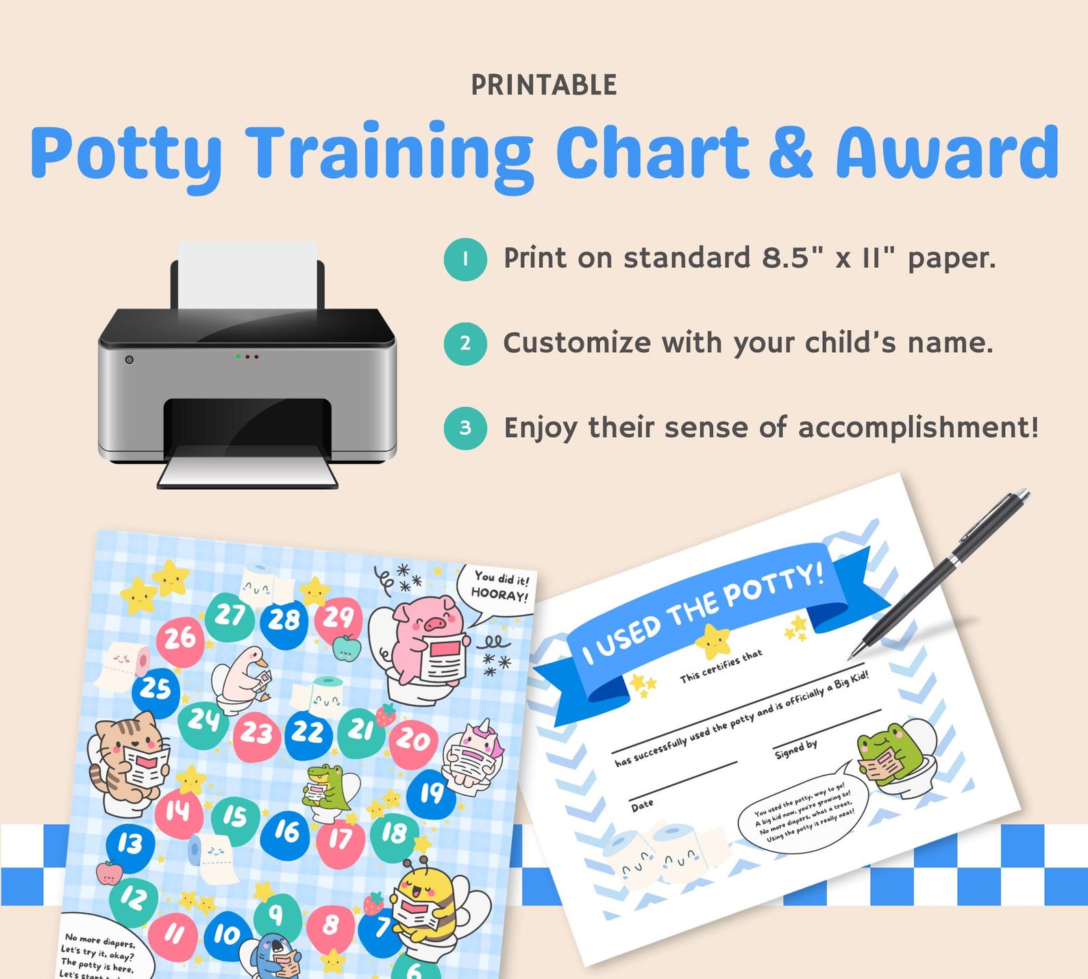 Potty Training Chart & Award Certificate | Printable Big Kid Reward ...