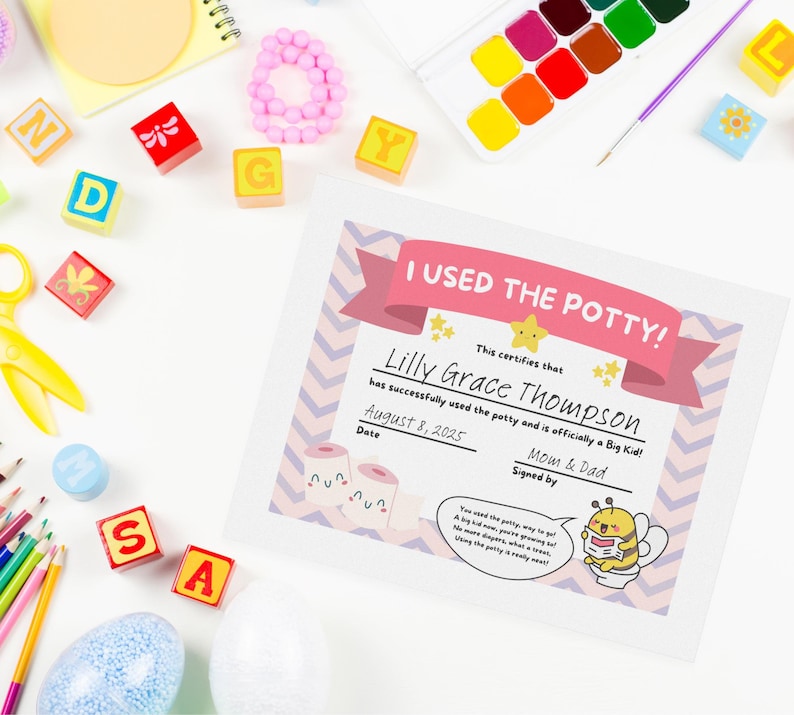 Potty Training Chart & Award Certificate | Printable Big Kid Reward ...