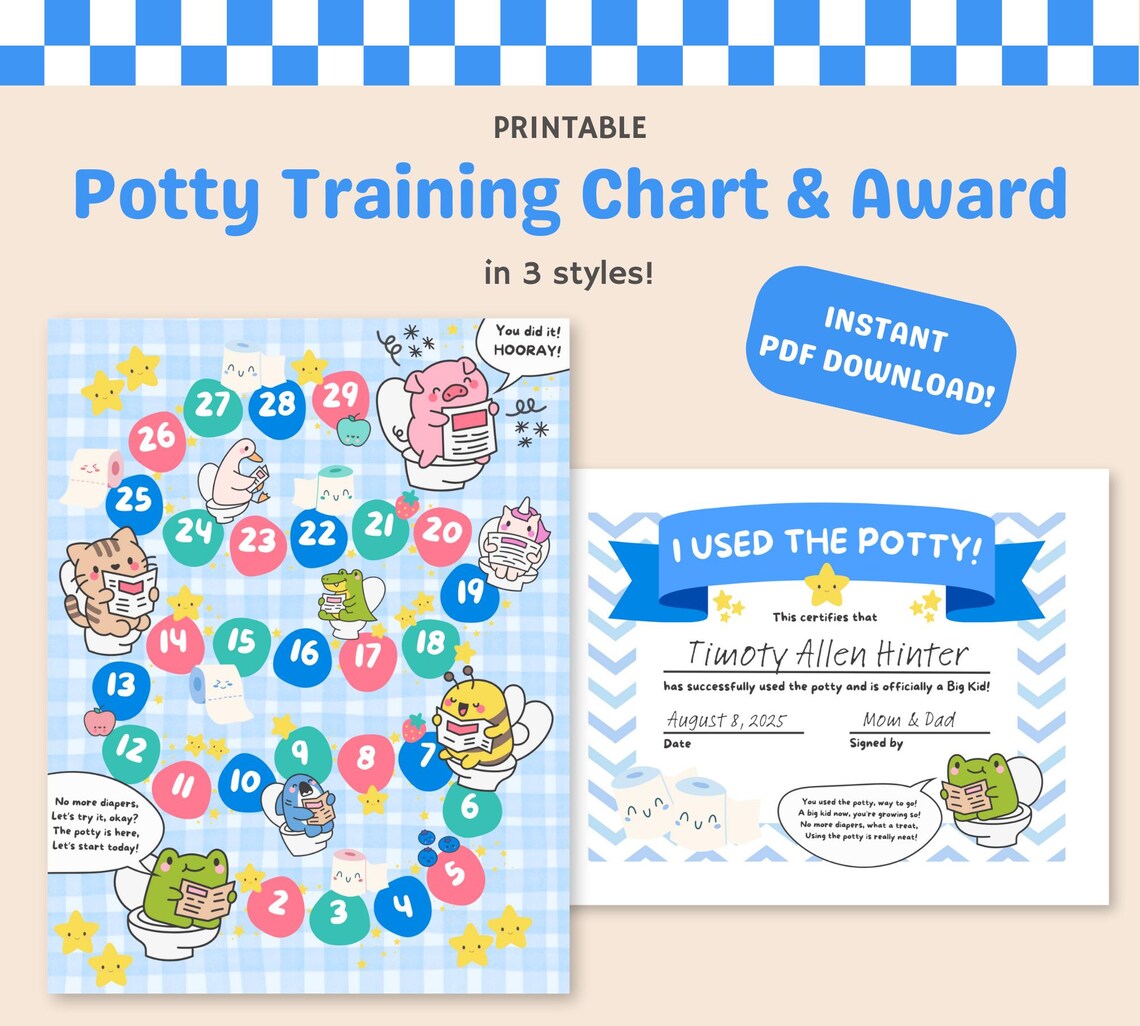 Potty Training Chart & Award Certificate | Printable Big Kid Reward ...