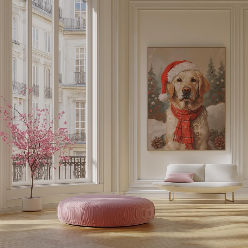 Golden Retriever Christmas Print: Santa Hat Dog Art (digital Download ...