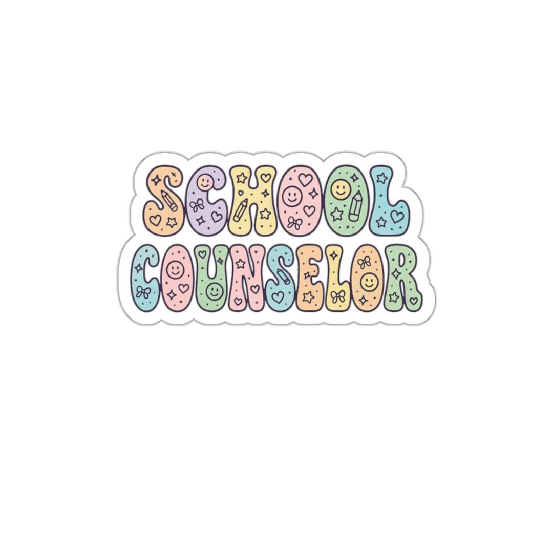 School Counselor Die-cut Stickers, Bubble Font Print Doodles, Pastel ...