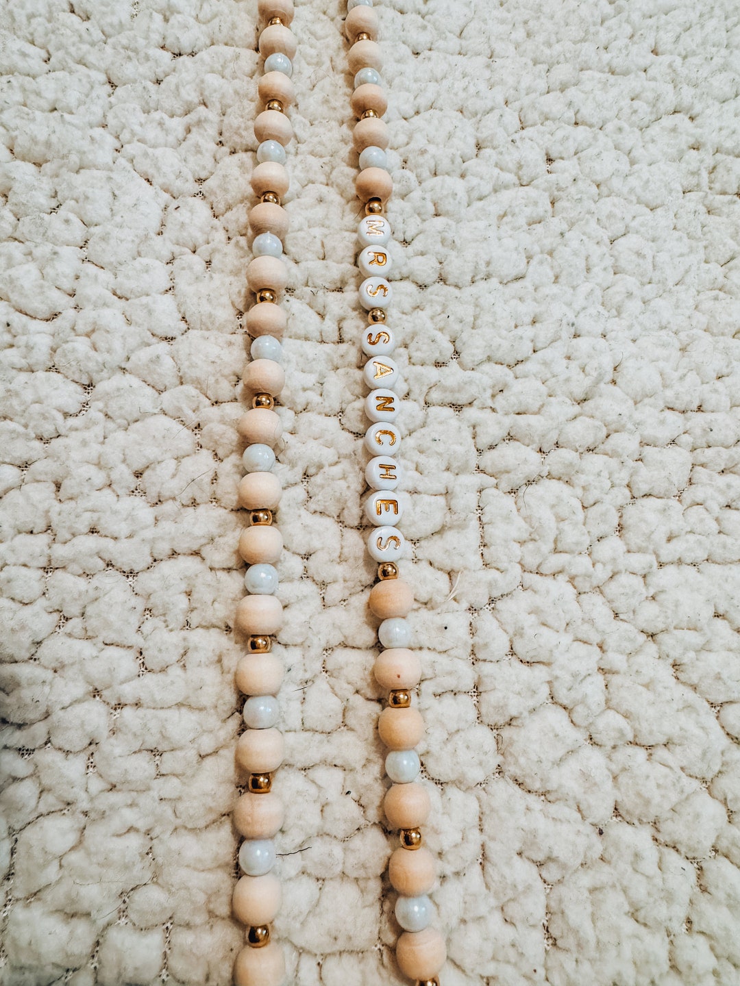 Gold or Silver Wood Beaded Teacher Lanyard (school Counselor Lanyard ...