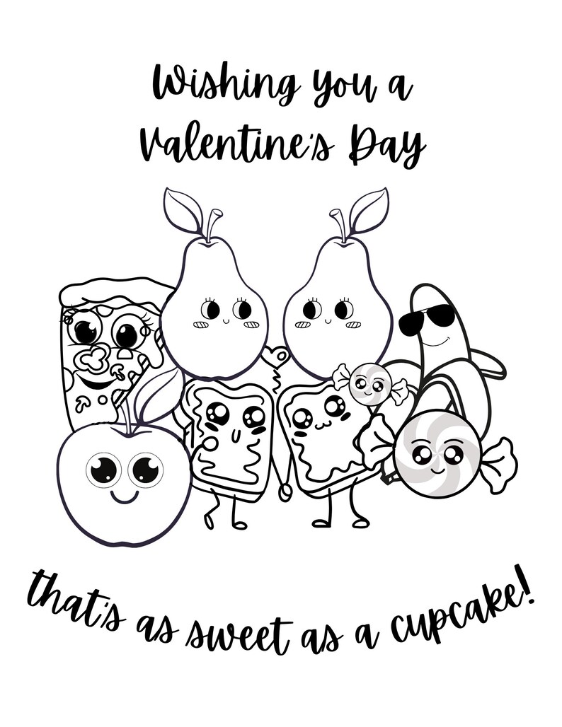 PRINTABLE Kid Valentines Day Card Food Characters Cards Cute Valentines ...