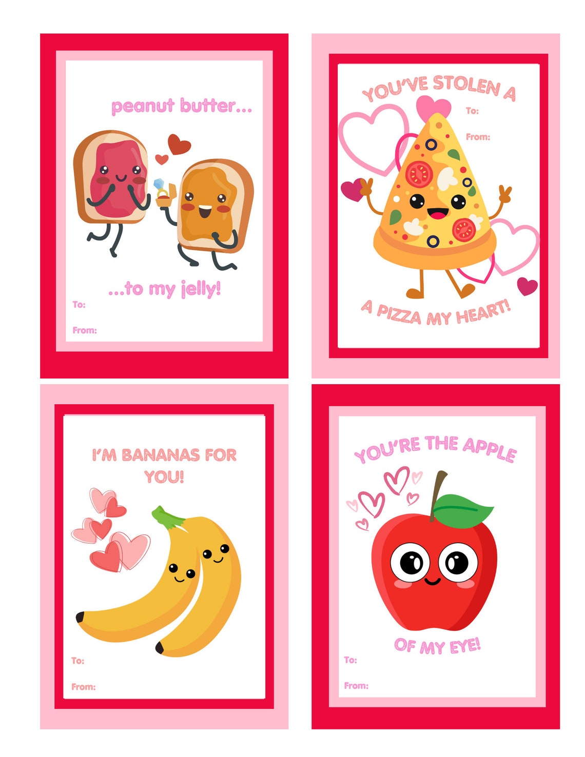 PRINTABLE Kid Valentines Day Card Food Characters Cards Cute Valentines ...