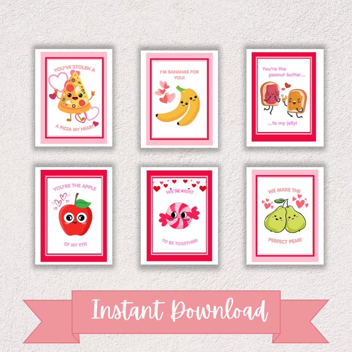 PRINTABLE Kid Valentines Day Card Food Characters Cards Cute Valentines ...