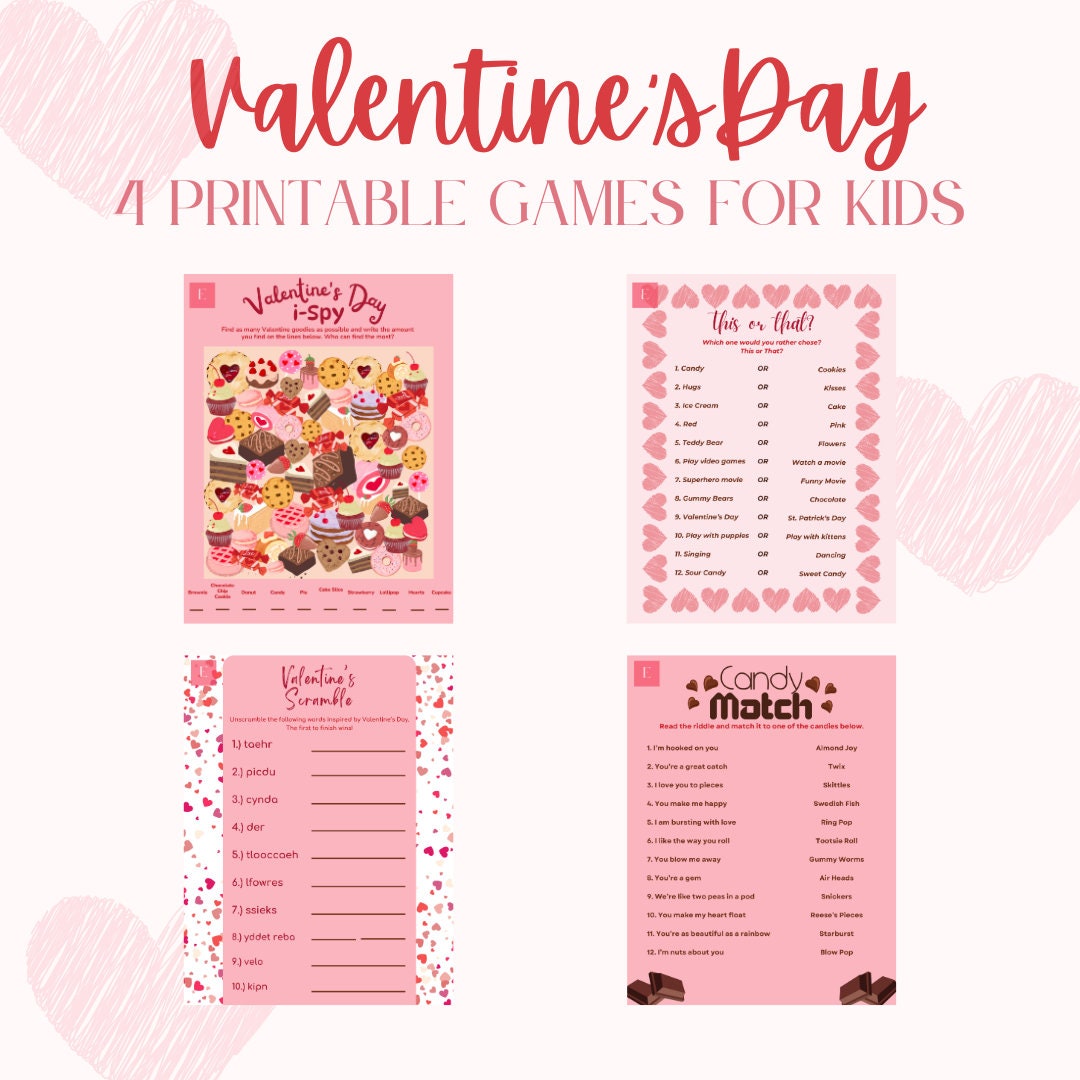 PRINTABLE Valentine Games Bundle | Valentines Party Games for Kids ...