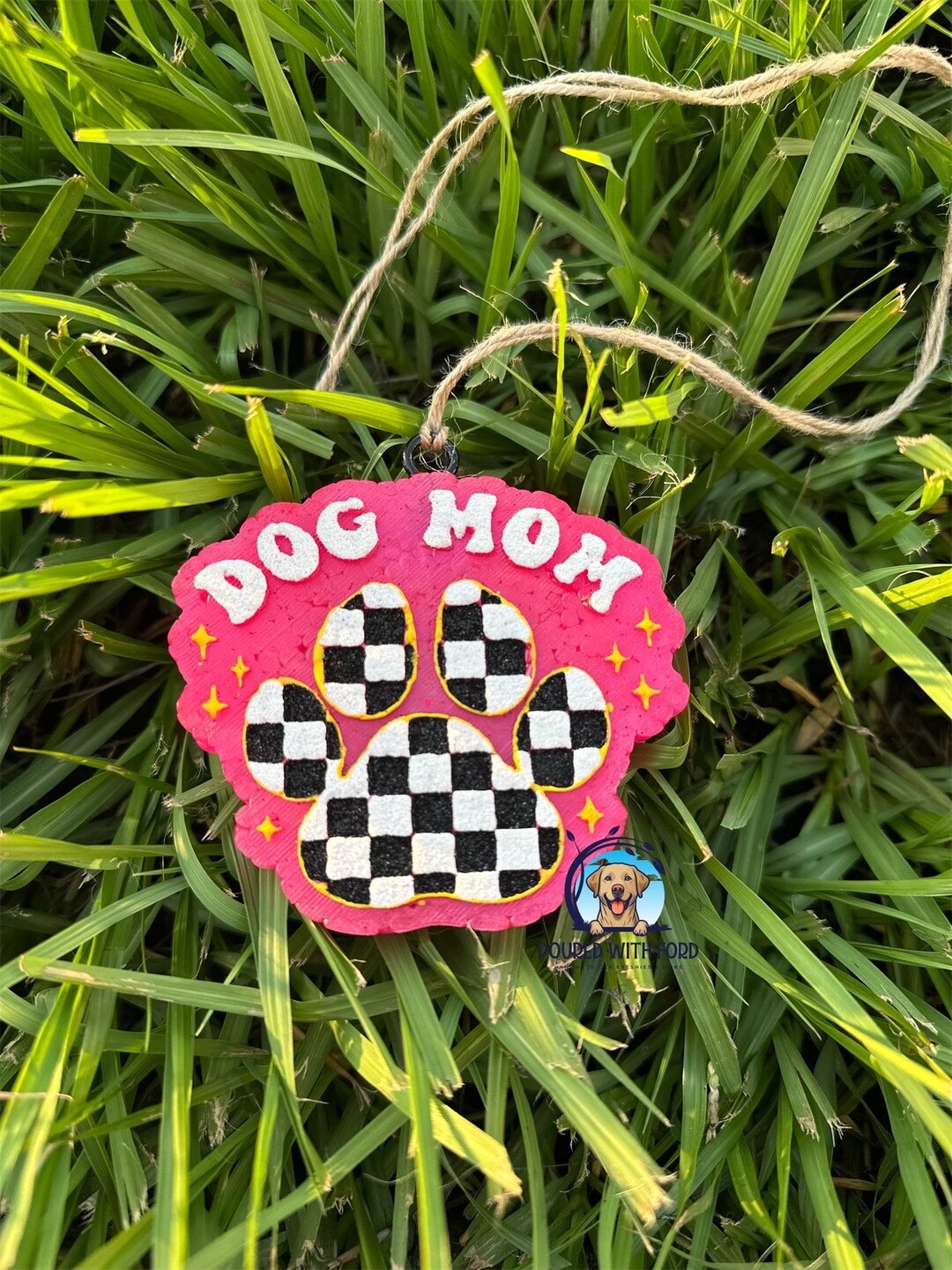 Dog Mom Car Freshie: Checkered Paw Print Aroma Bead Air Freshener - Etsy