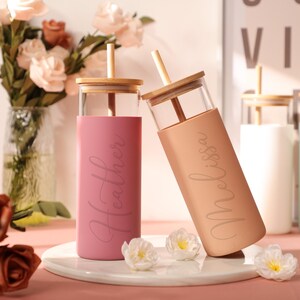 Personalized Silicone Sleeve Glass Tumbler With Straw, Engraved ...