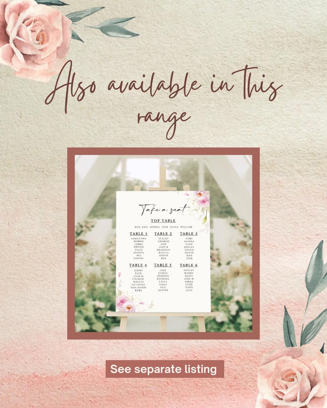 Classic Rose Seating Plan - 1 to 10 Tables | Wedding Seating Chart ...