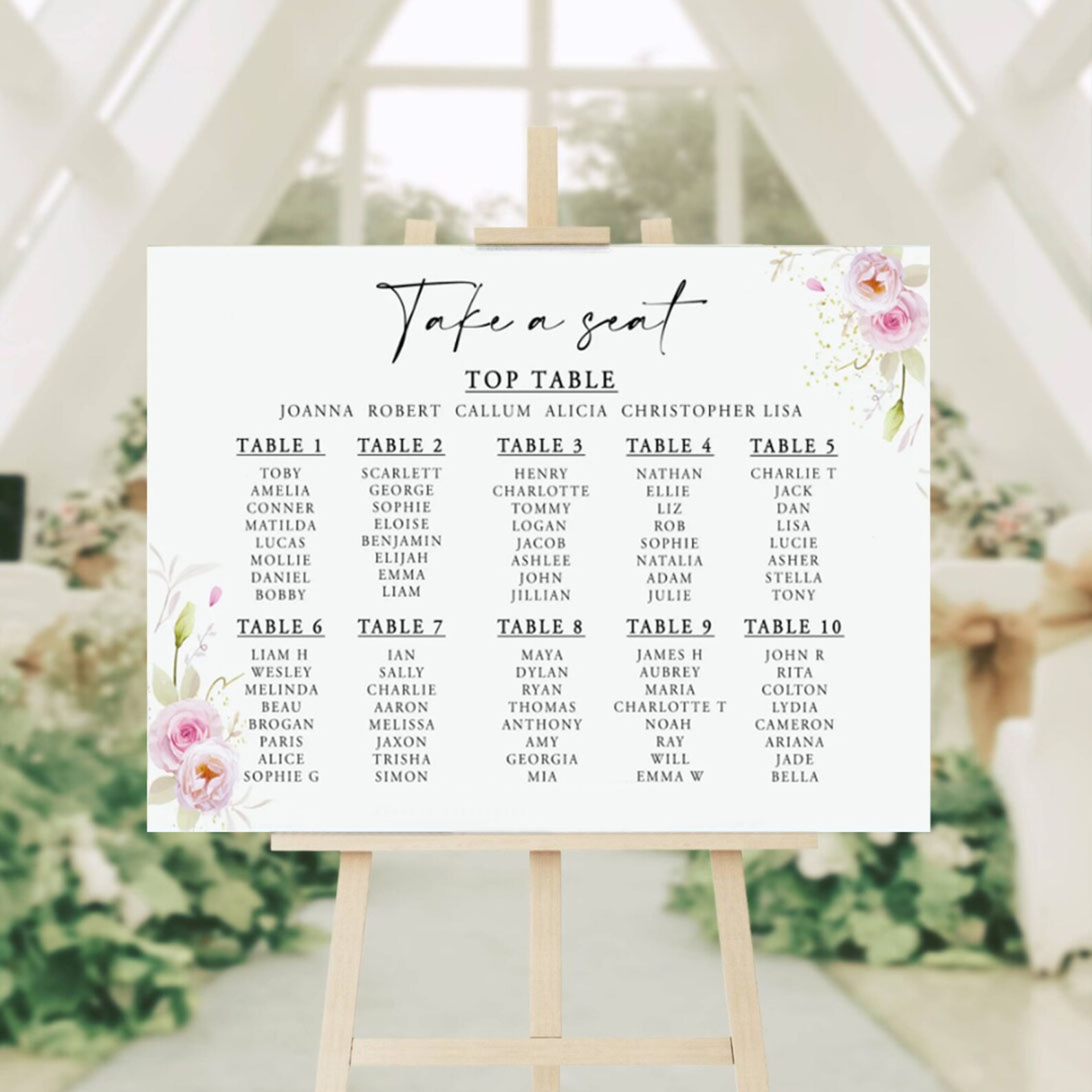 Classic Rose Seating Plan - 1 to 10 Tables | Wedding Seating Chart ...