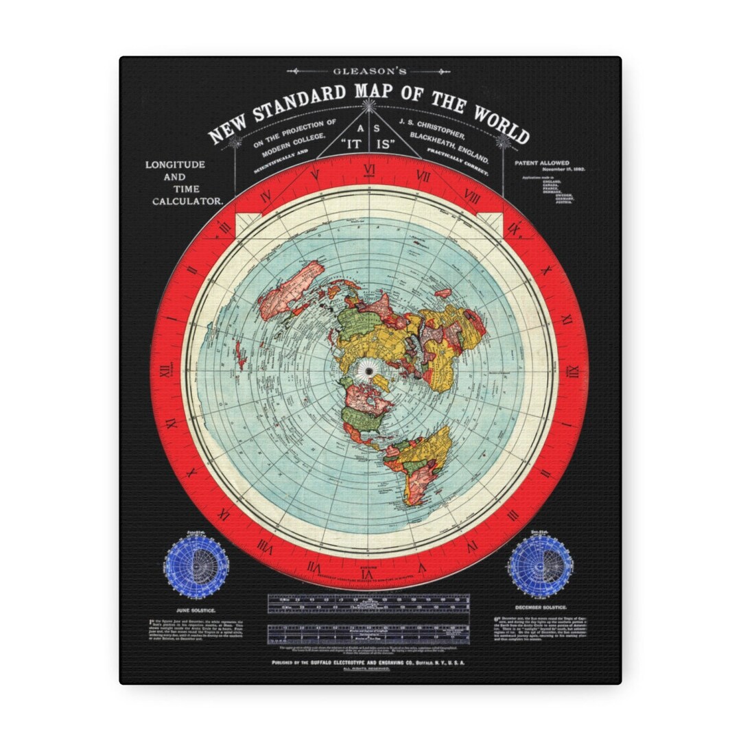 Gleason's 1892 New Standard Map of the World Flat Earth Black Matte ...
