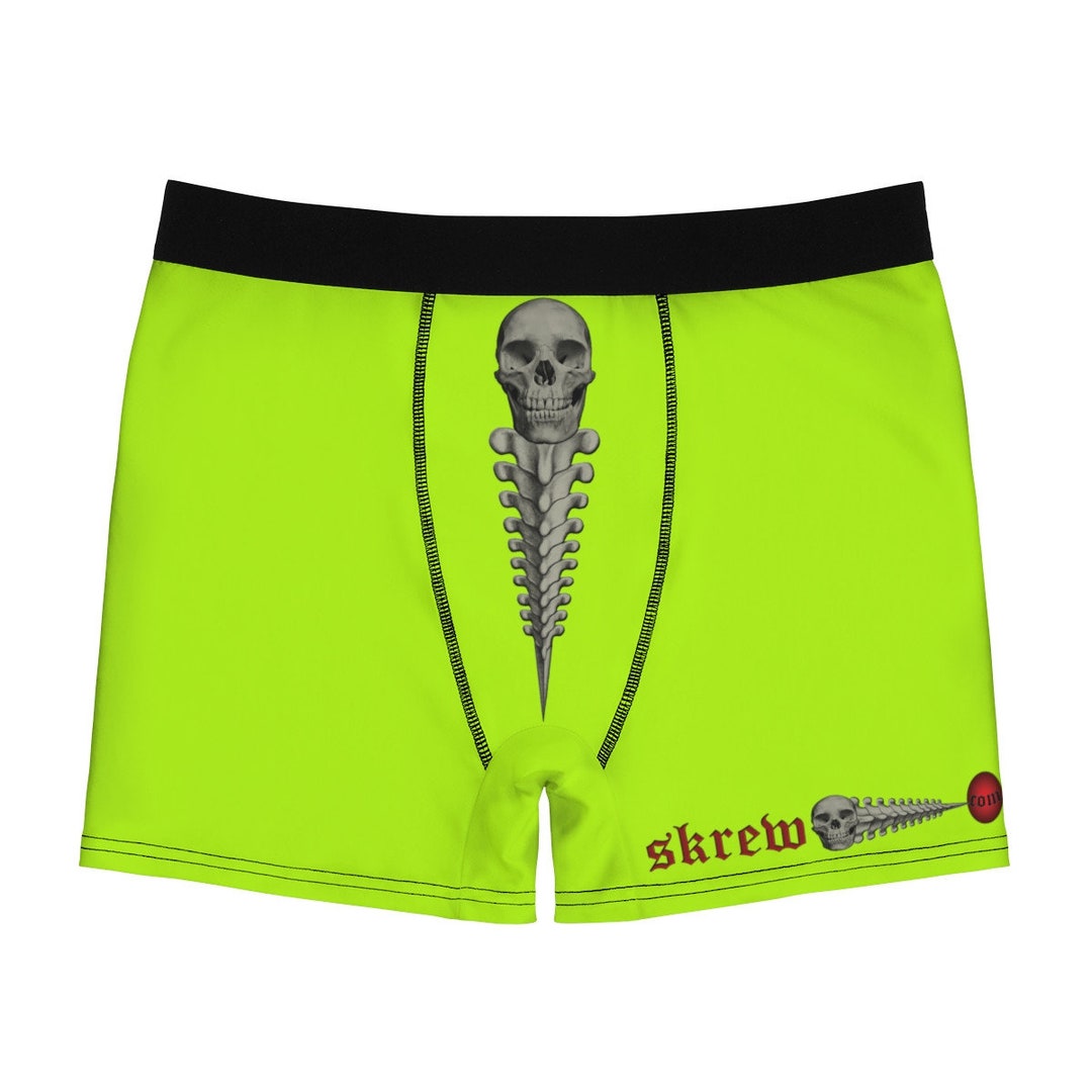 SKREW Vertebrae Logo Skull Fluorescent Yellow Men's Boxer Briefs Screw ...