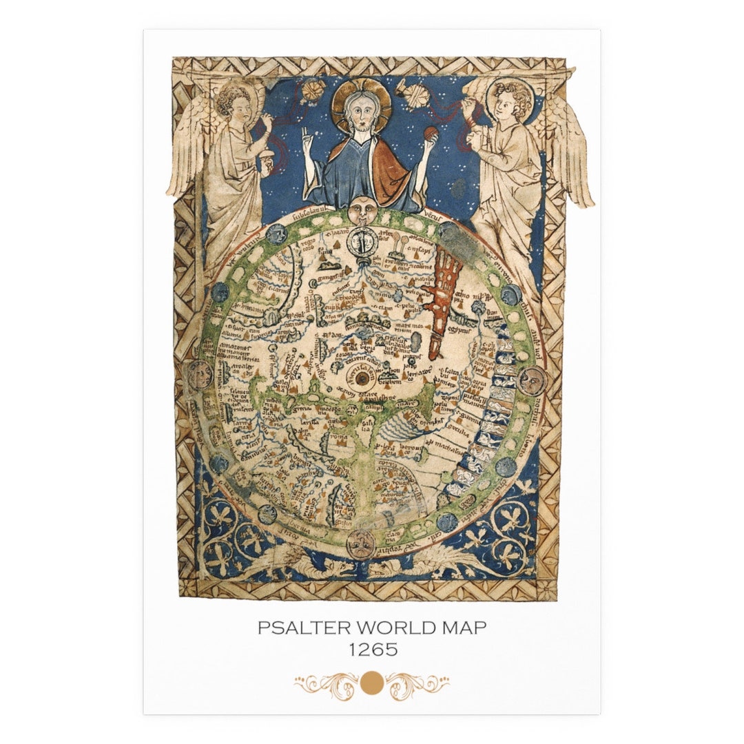 Psalter World Map 1265 Flat Earth White Indoor and Outdoor Silk Posters ...