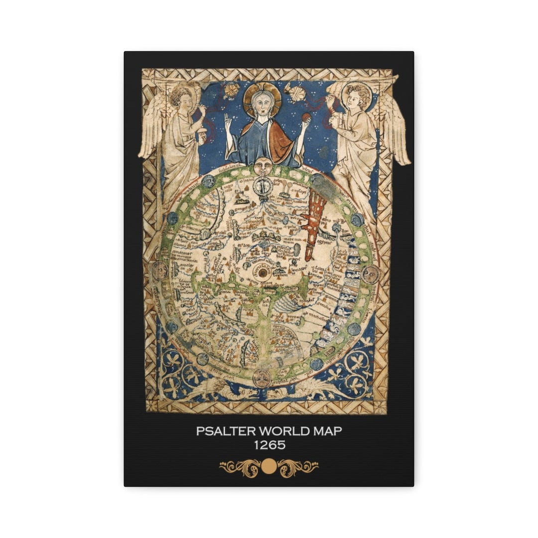 Psalter World Map 1265 Flat Earth Black Matte Canvas, Stretched, 1.25 ...