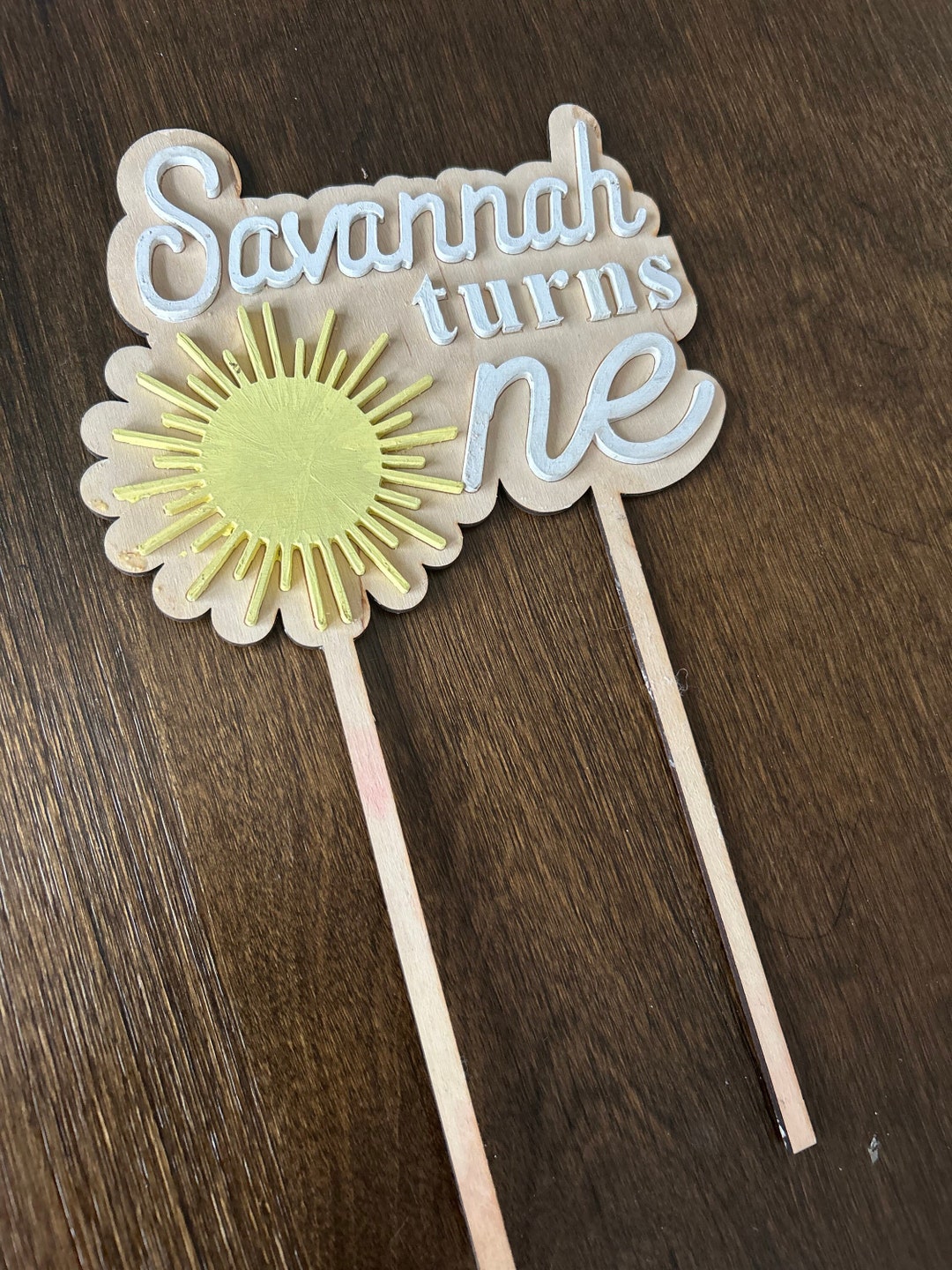 Custom "around the Sun" Birthday Cake Topper - Hand-painted Wood ...