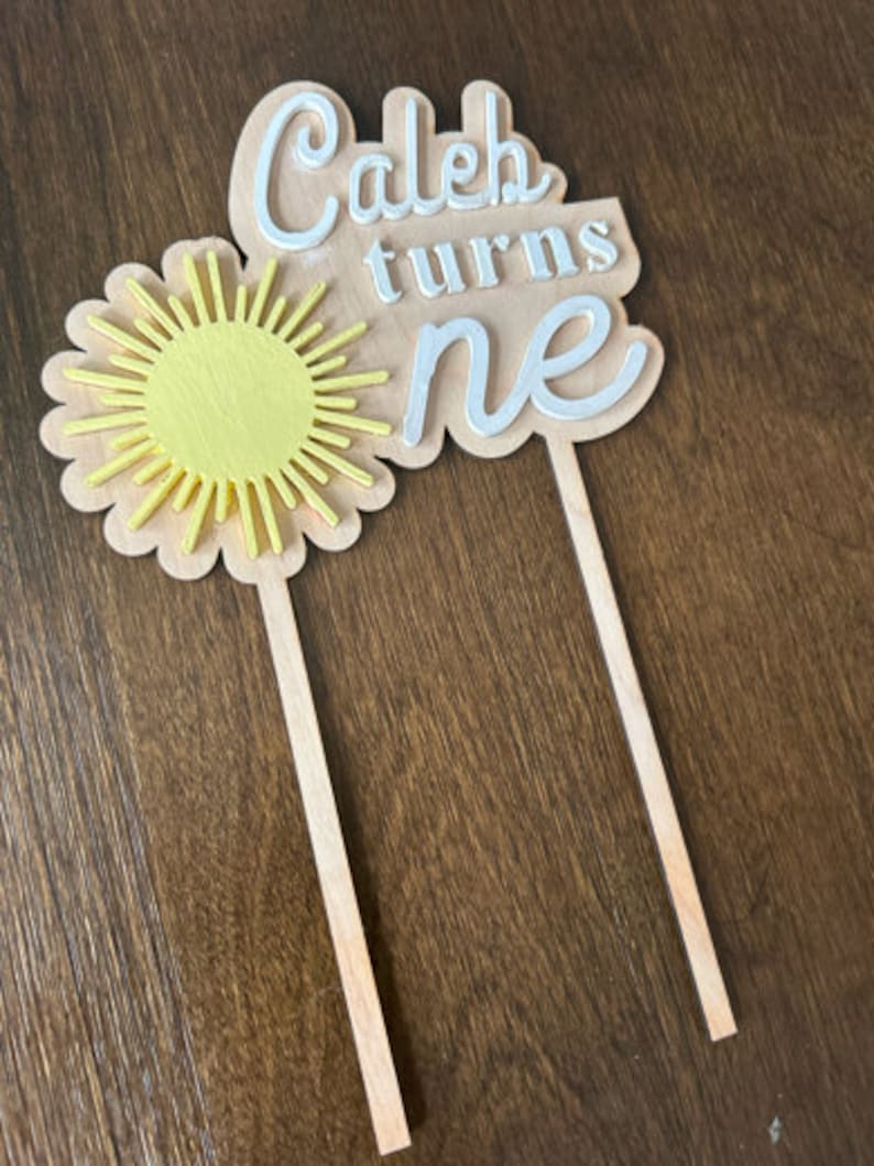 Custom "around the Sun" Birthday Cake Topper - Hand-painted Wood ...