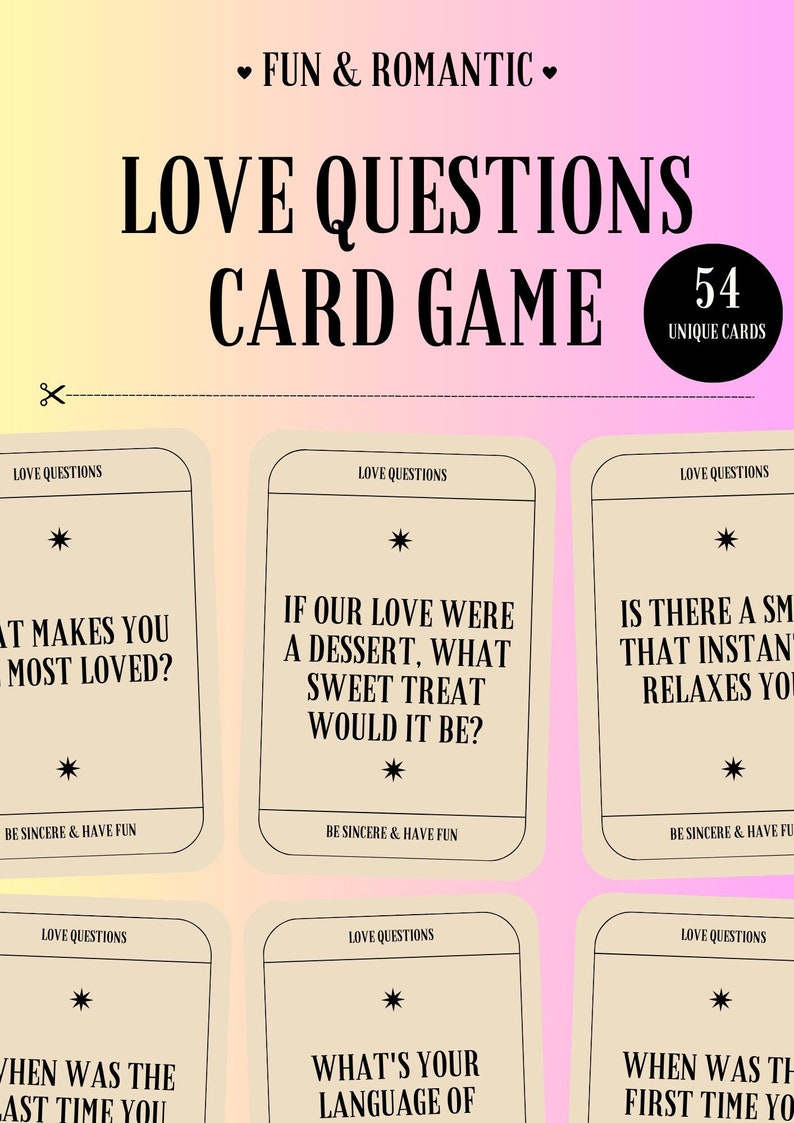 Questions Card Game for Couples! Lovely and Fun! Download, Cut and Play ...
