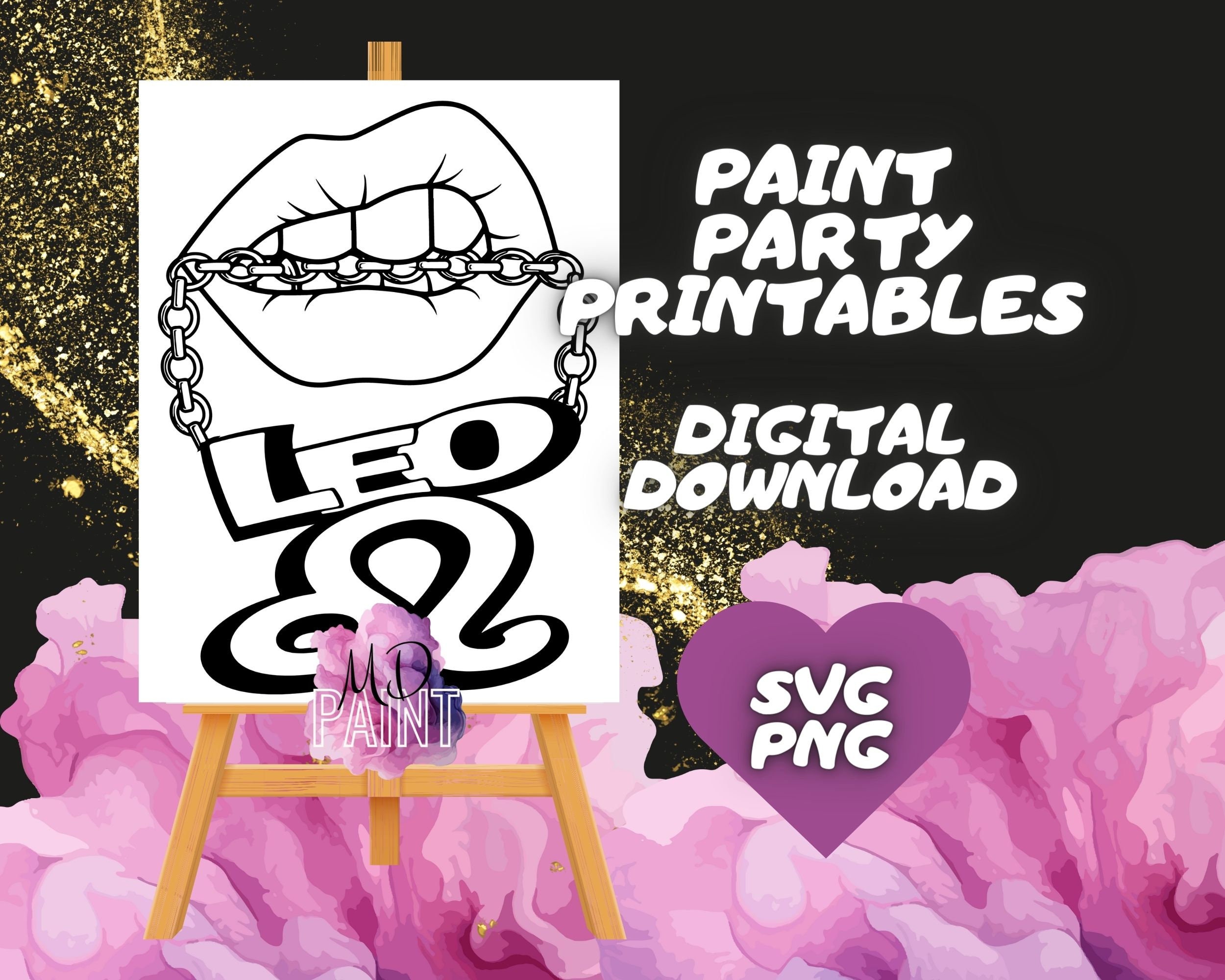 Leo Zodiac Paint and Sip Diy Paint Kits Pre Drawn Painting Pre Sketched ...