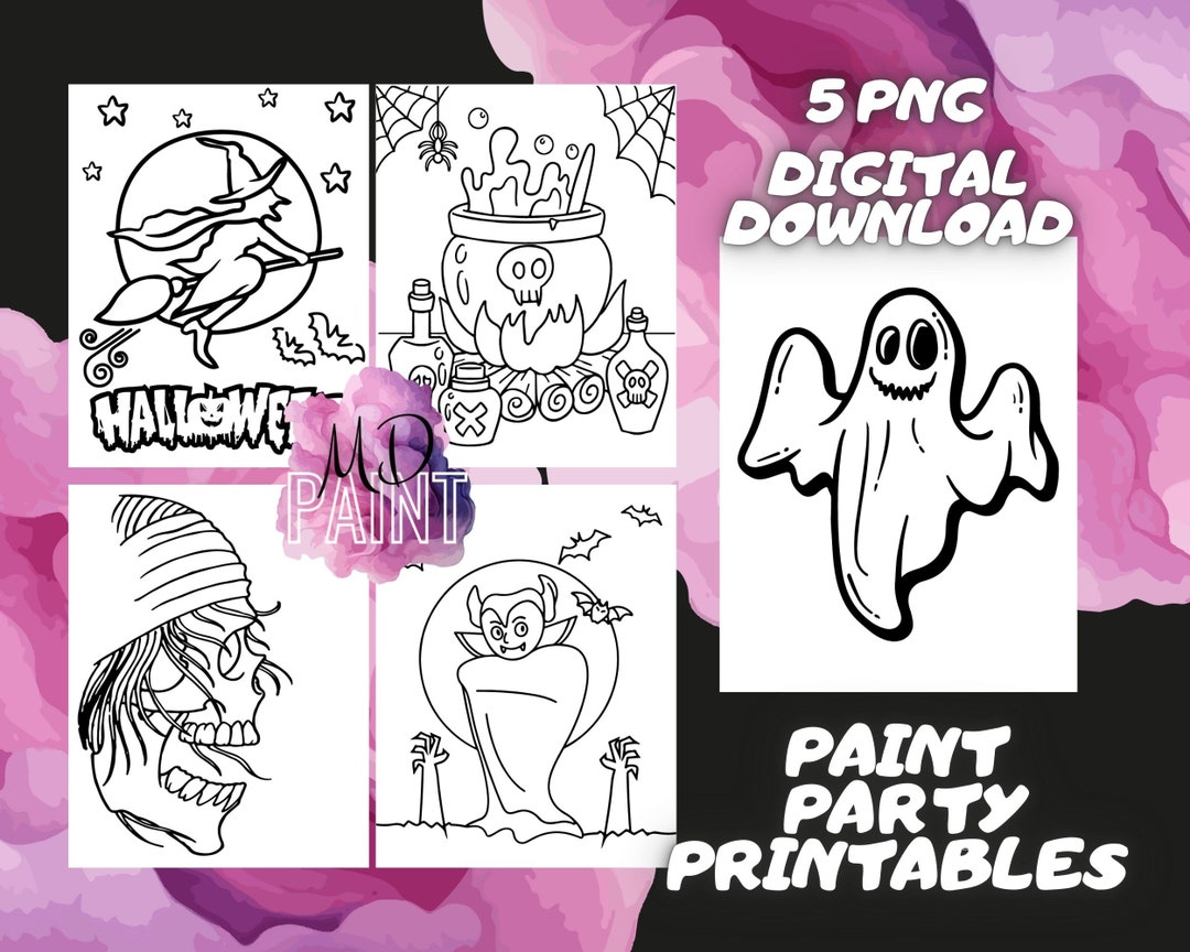 HALLOWEEN Paint N Sip Pre Drawn Canvas, Scary Coloring Page, DIY Paint ...