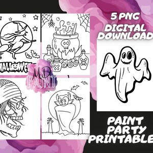 HALLOWEEN Paint N Sip Pre Drawn Canvas, Scary Coloring Page, DIY Paint ...