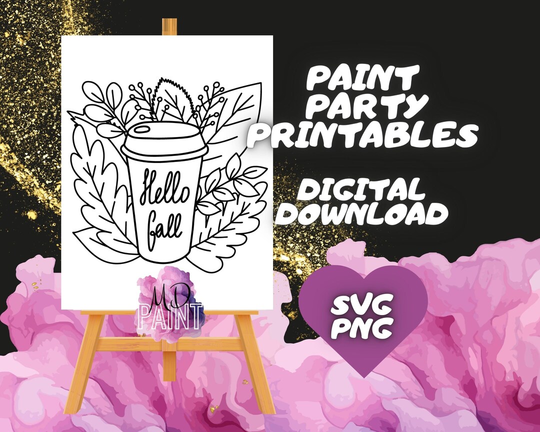 Autumn Season Coloring Page Sip N Paint Printables Traceable on Canvas ...