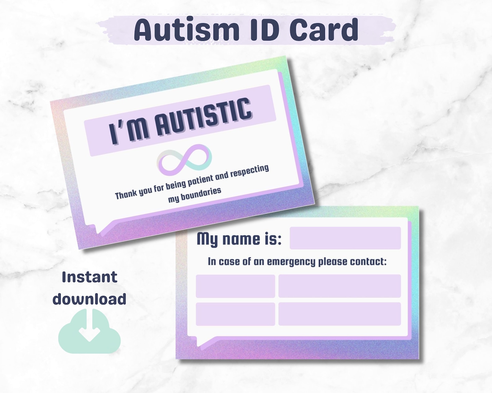 Autism ID Card - Autism Awareness Card - Neurodiversity Card - Medical ...
