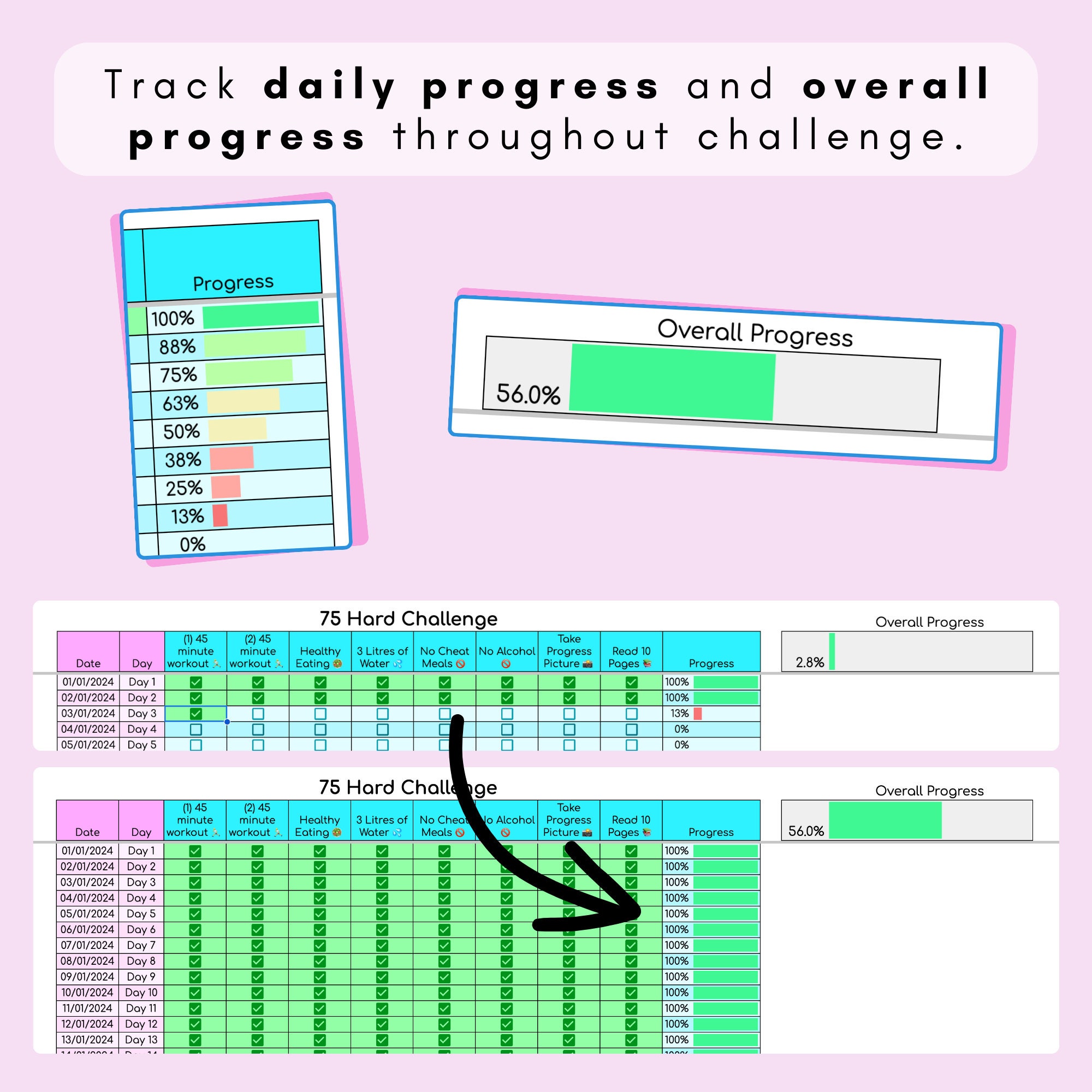 75 Day Hard Challenge Tracker Easy to Use Digital Download for Google ...
