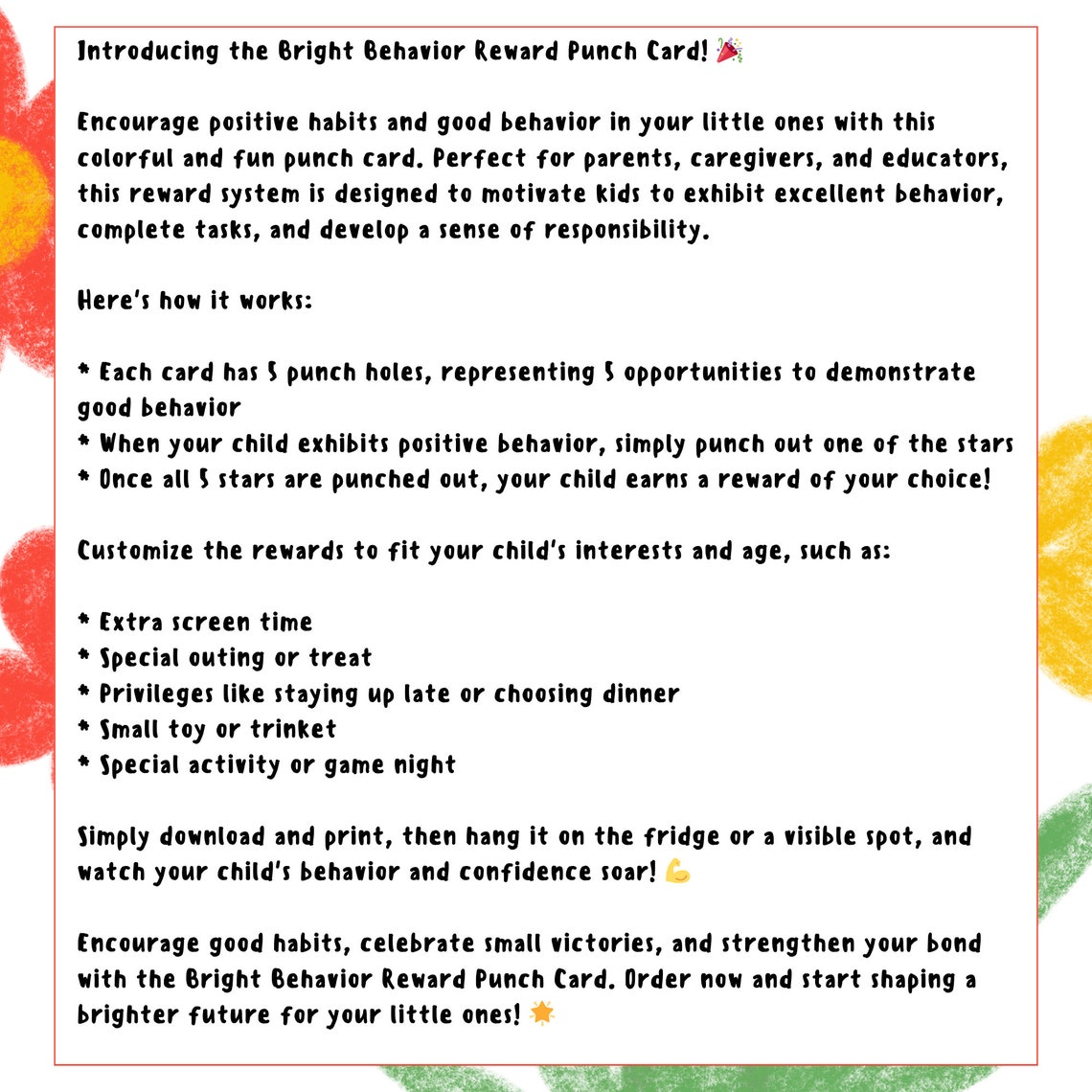 Bright Behavior Reward Punch Card for Kids - Encourage Good Habits! - Etsy