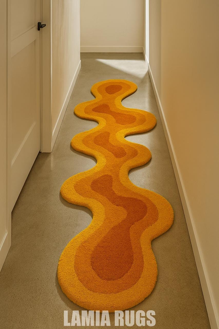 Retro Wavy Runner Rug – Hand Tufted Modern Hallway Carpet, Groovy ...