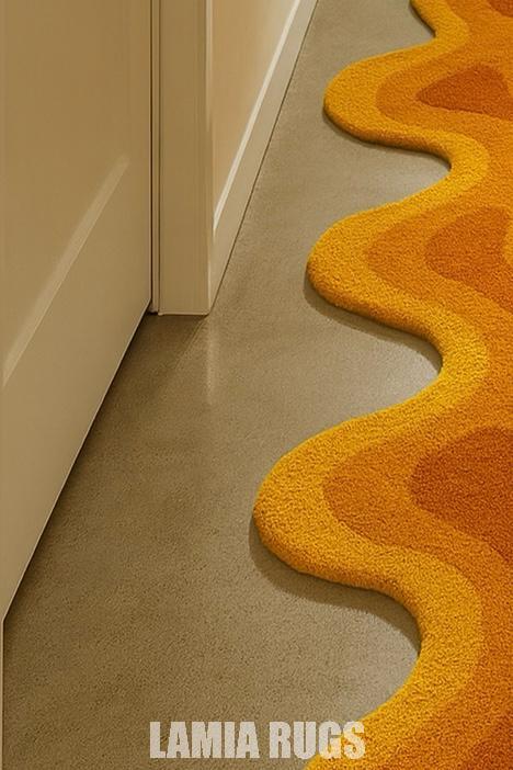 Retro Wavy Runner Rug – Hand Tufted Modern Hallway Carpet, Groovy ...