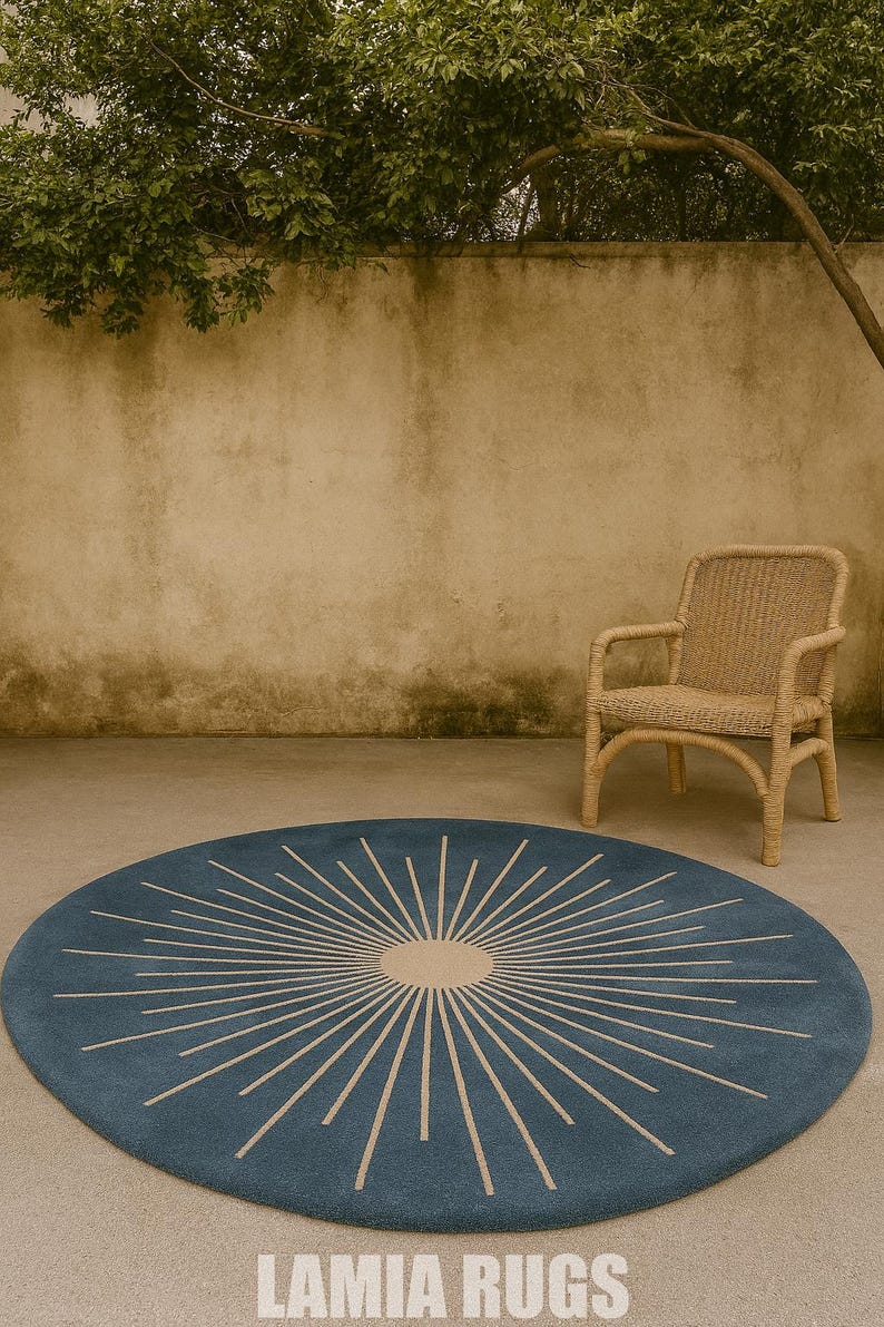 Round Hand Tufted Rug | Sunburst Design Modern Accent Carpet _rust ...