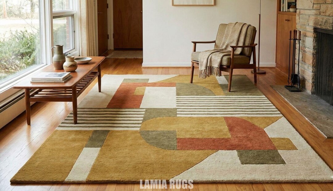 Hand Tufted Wool Rug, Modern Geometric Area Rug, Mid Century Rug ...