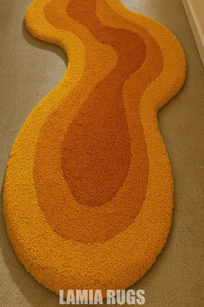 Retro Wavy Runner Rug – Hand Tufted Modern Hallway Carpet, Groovy ...