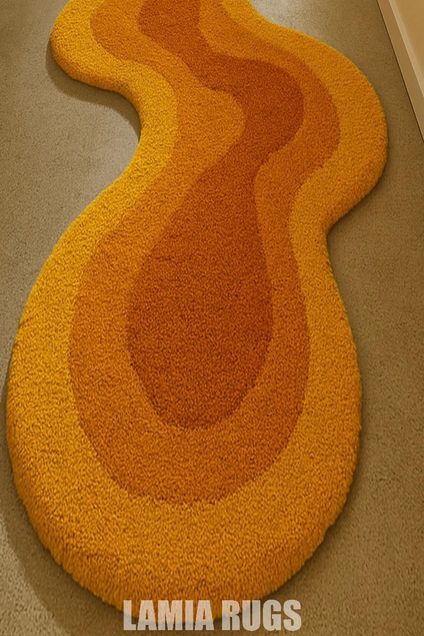 Retro Wavy Runner Rug – Hand Tufted Modern Hallway Carpet, Groovy ...