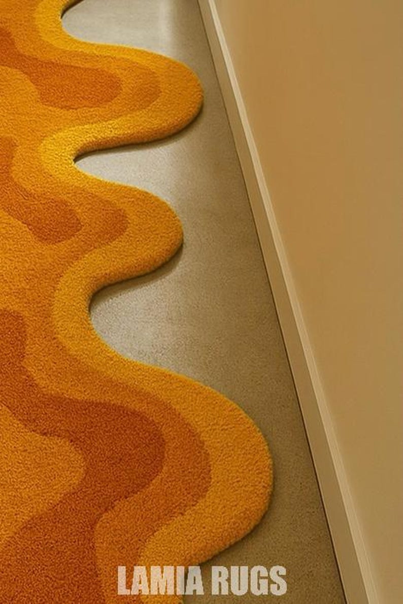 Retro Wavy Runner Rug – Hand Tufted Modern Hallway Carpet, Groovy ...