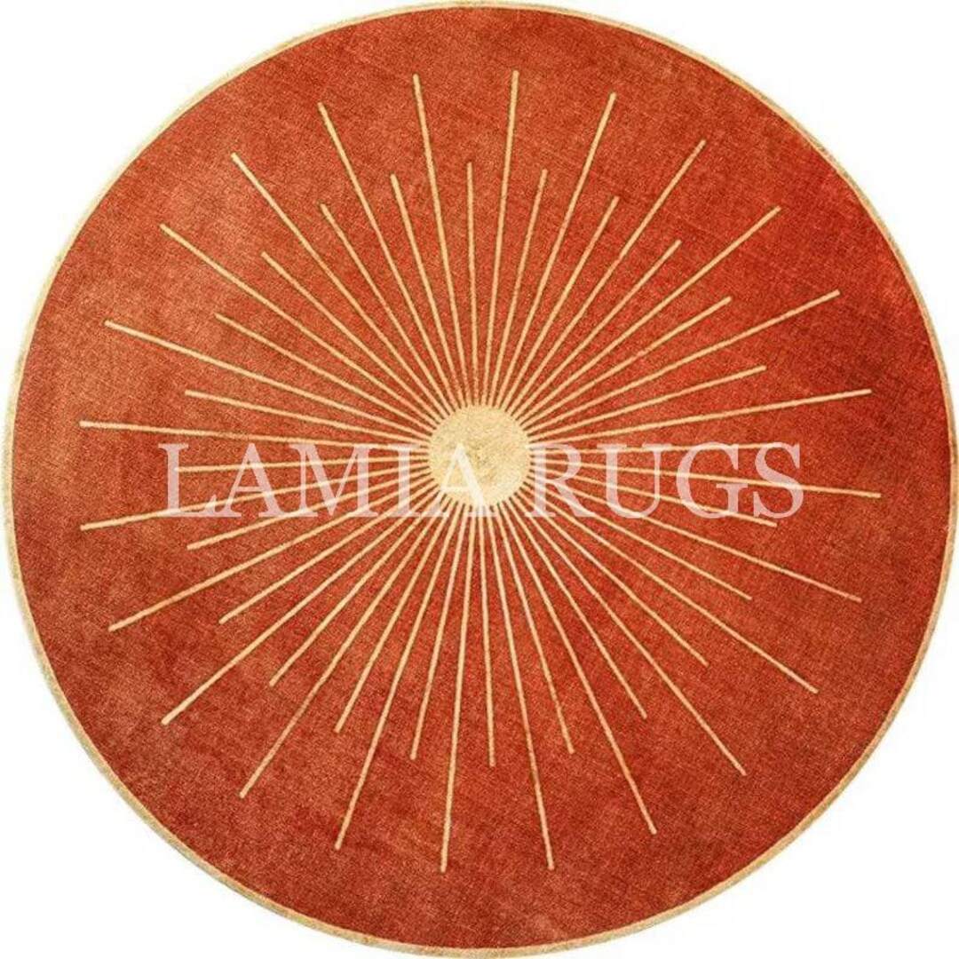 Round Hand Tufted Rug | Sunburst Design Modern Accent Carpet _rust ...