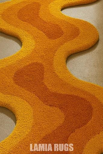 Retro Wavy Runner Rug – Hand Tufted Modern Hallway Carpet, Groovy ...