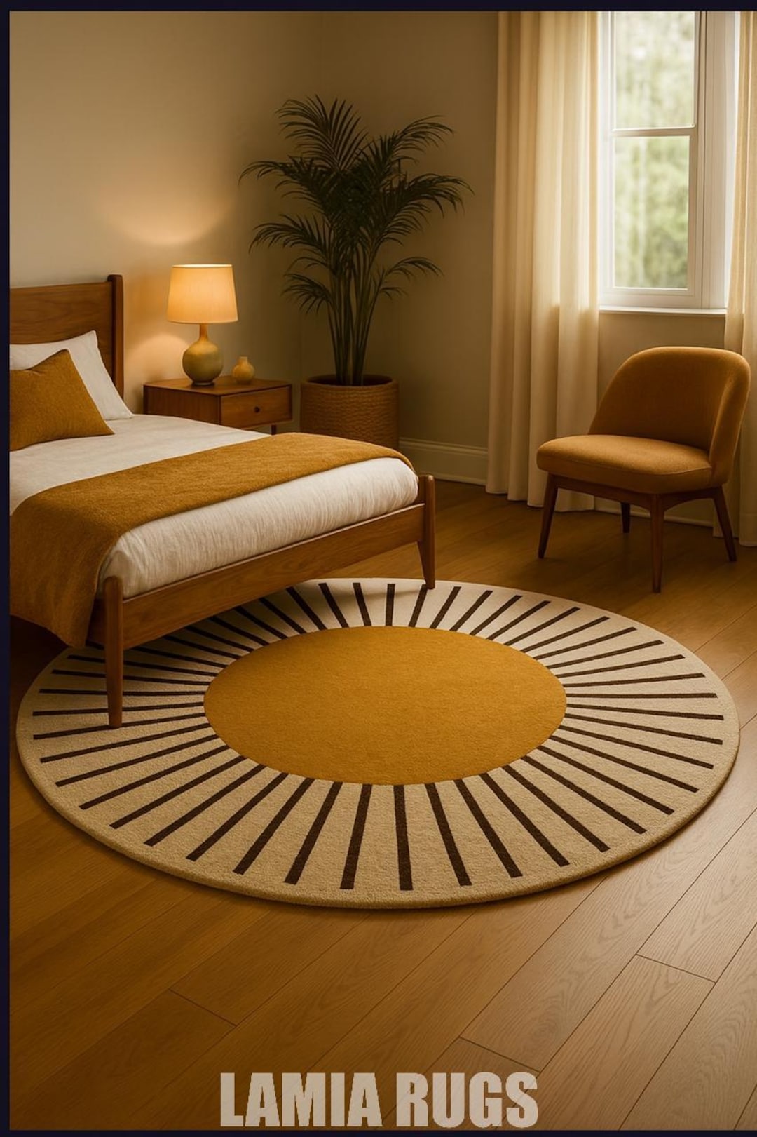 Hand Tufted Wool Rug Modern Sunburst5x5 Round Rug Mustard Yellow and ...