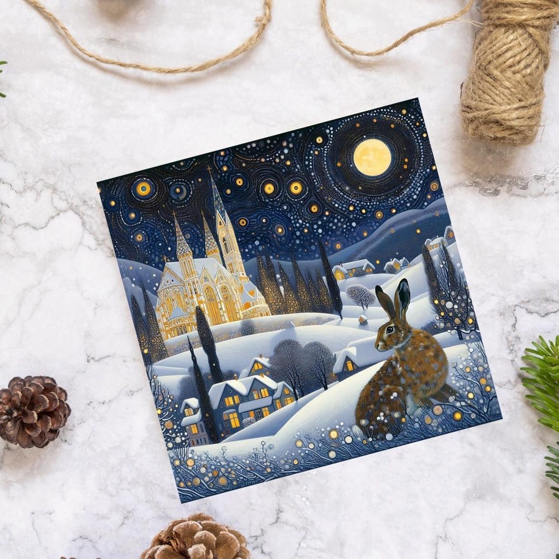 Rabbit in the Snow With Church - Printable Card (digital Download) - Etsy
