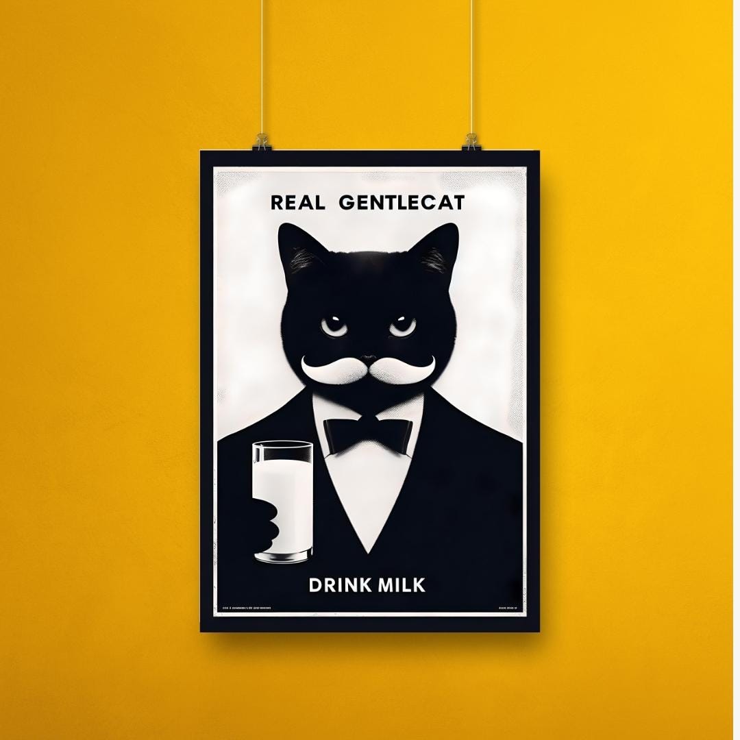 Cat Advert for Milk, Black and White – Printable Wall Art (digital ...
