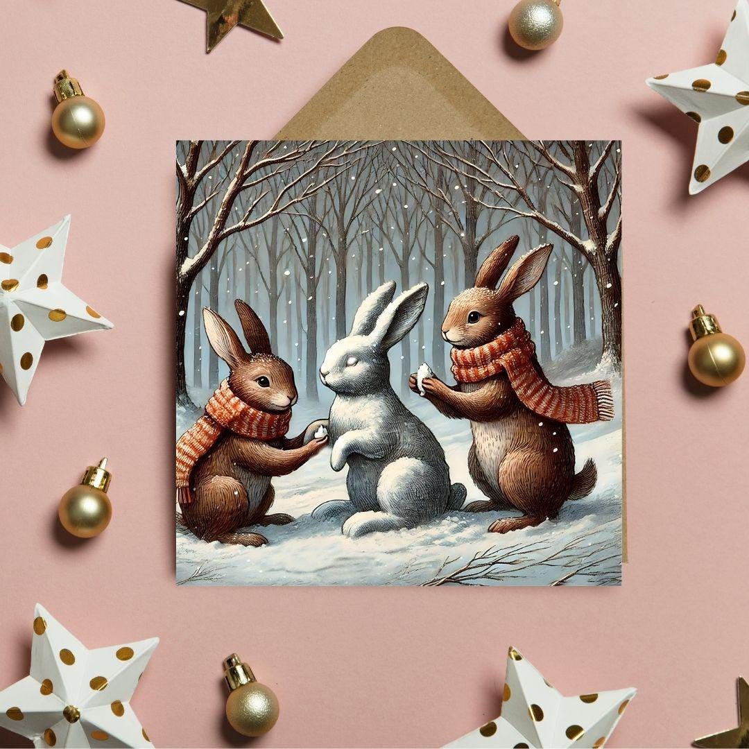 Rabbits Making a Snow Bunny - Printable Card (digital Download) - Etsy