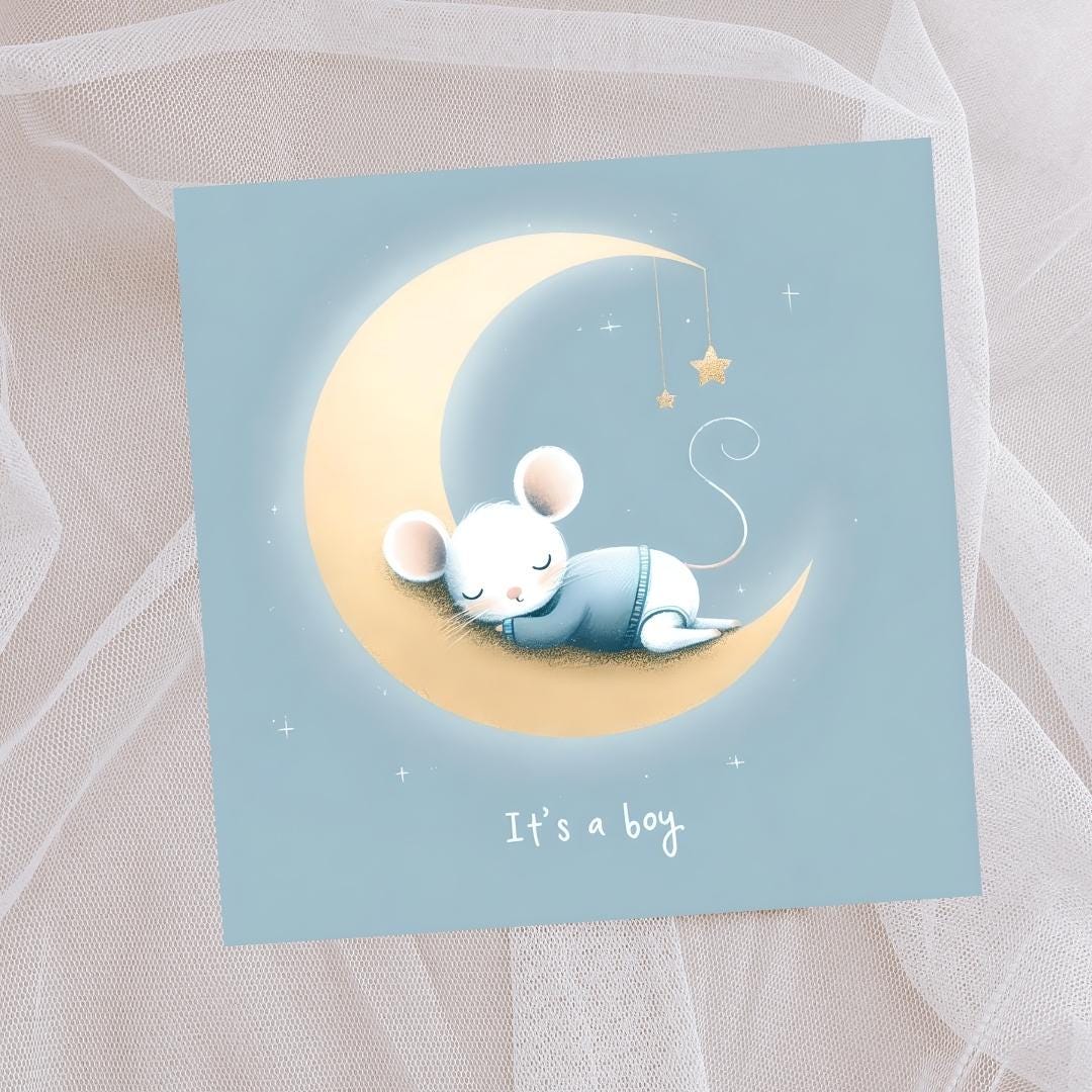 Mouse on Moon, It's a Boy - Printable Card (digital Download) - Etsy