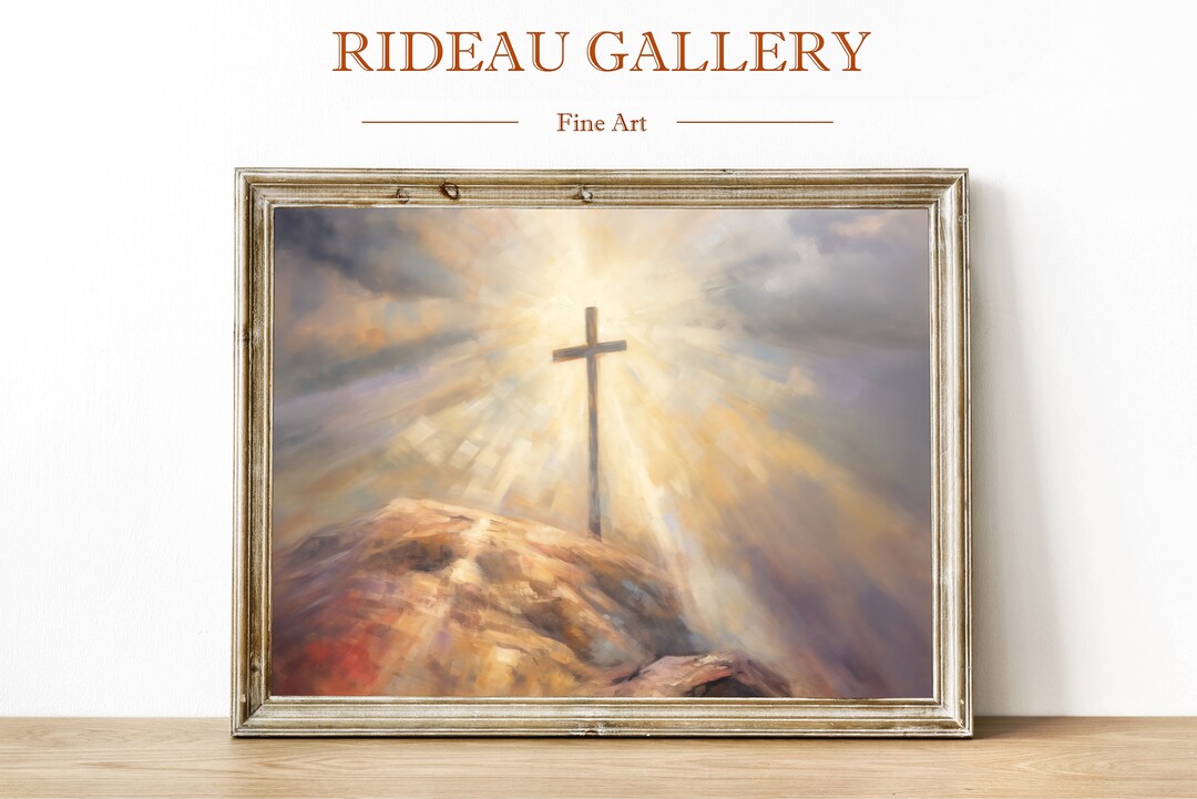 Religious Art, Mountaintop Calvary, Easter Christian Poster, He is ...