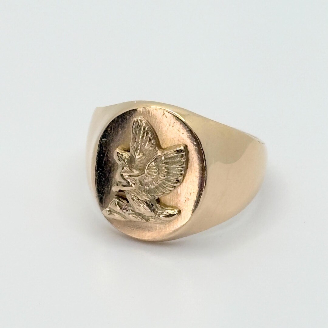 10kt Solid Gold Vintage Men's, 'winged Beaver' Signet Ring, Size 8.5 ...