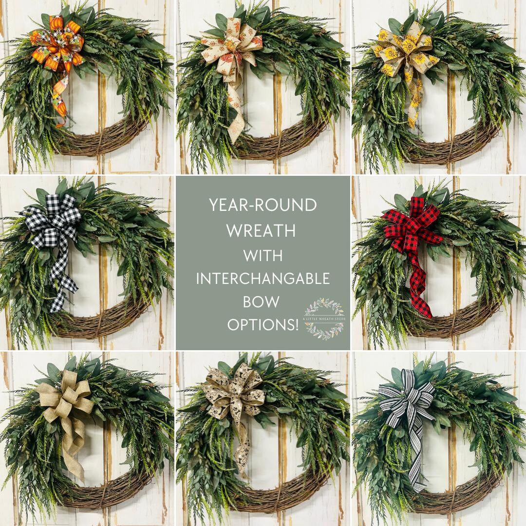 Sawgrass Eucalyptus Wreath: Interchangeable Bow, Rustic Farmhouse Decor ...