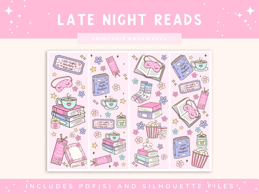 Printable Bookmark Set, Late Night Reads, Book Lovers, Bookmarks ...