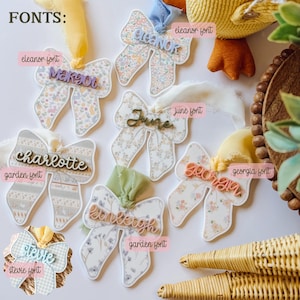 Floral Bow Easter Basket Name Tag, Personalized Easter Basket Tag, Bow ...