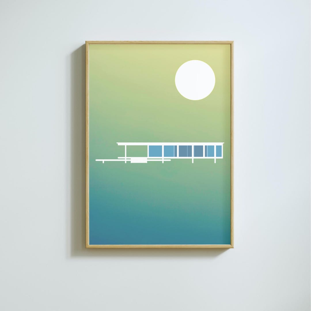 Farnsworth House Architecture Wall Art, Graphic Illustration Abstract ...