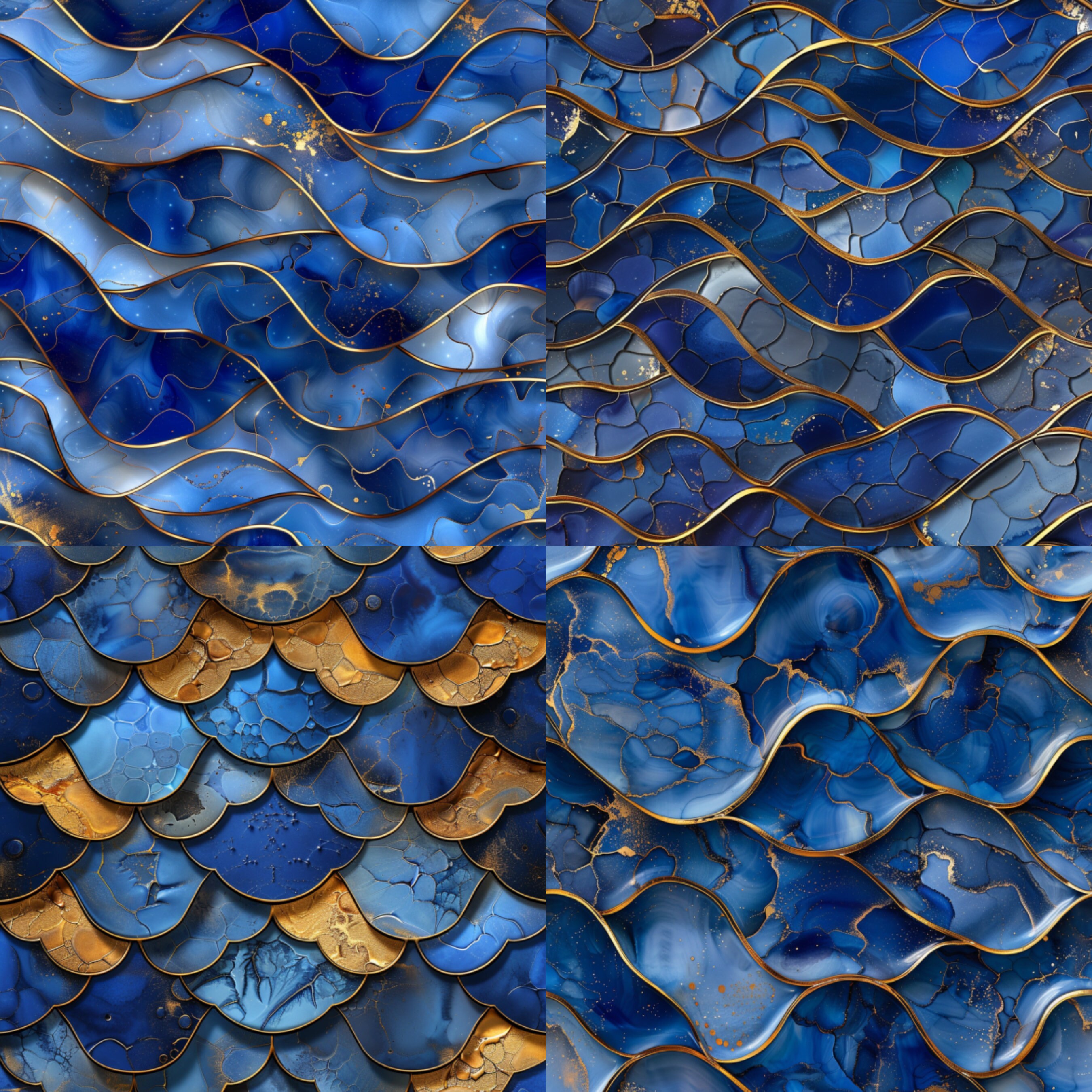 Blue and Gold Seigaiha Seamless Pattern Japanese Wave Design Digital ...