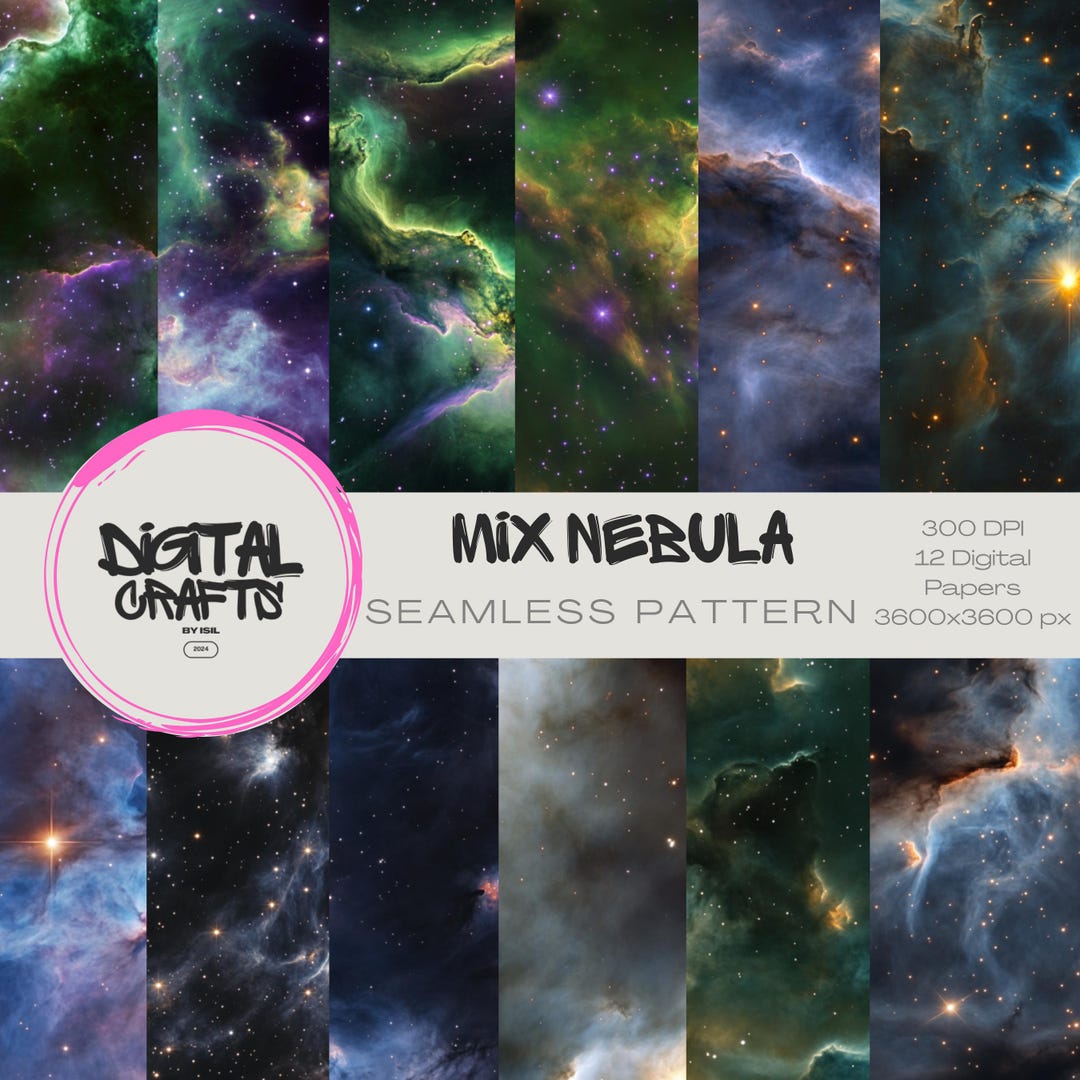 Whimsical Mix Color Nebula Seamless Pattern Celestial Design Digital ...